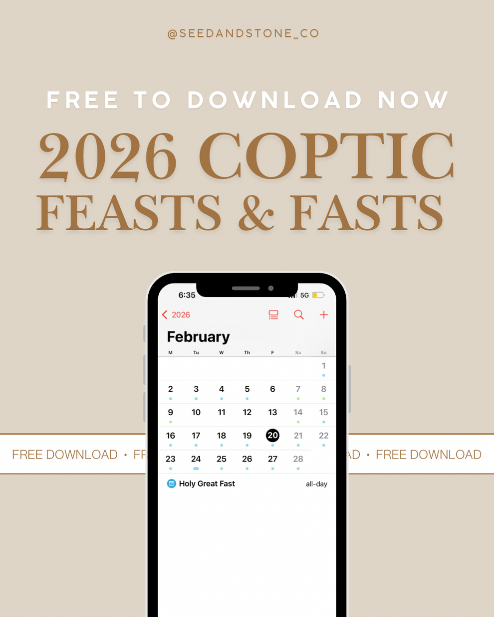 FREE - 2026 Coptic Orthodox Feasts & Fasts Calendar Files – Seed + Stone